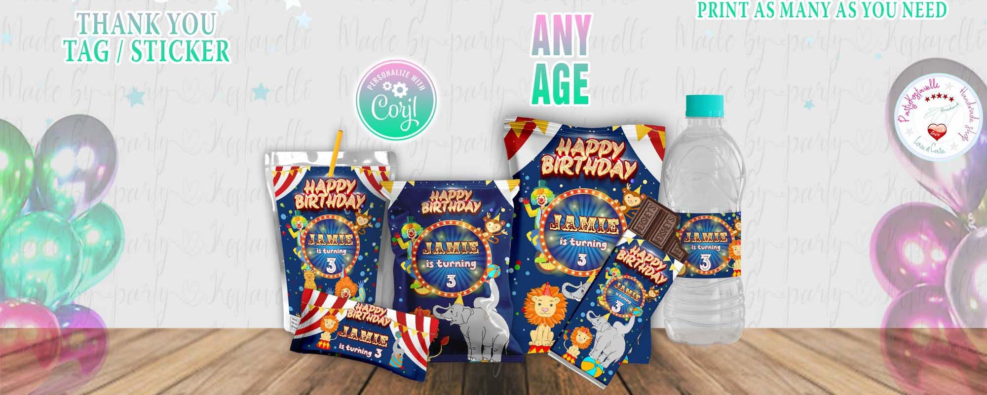 Circus Food Tent Cards Label Circus Animals Carnival Theme Tent Buffet ...