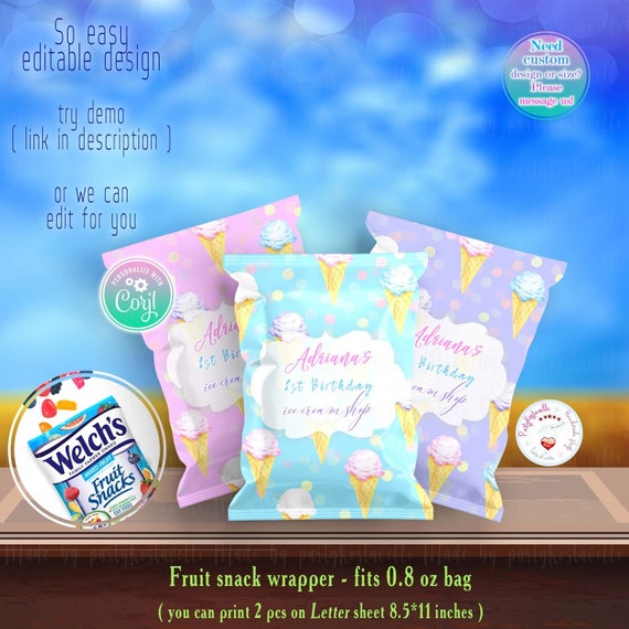 Ice Creams Fruit Snack Wrapper Sweet Cone Shop Favors Labels - Etsy