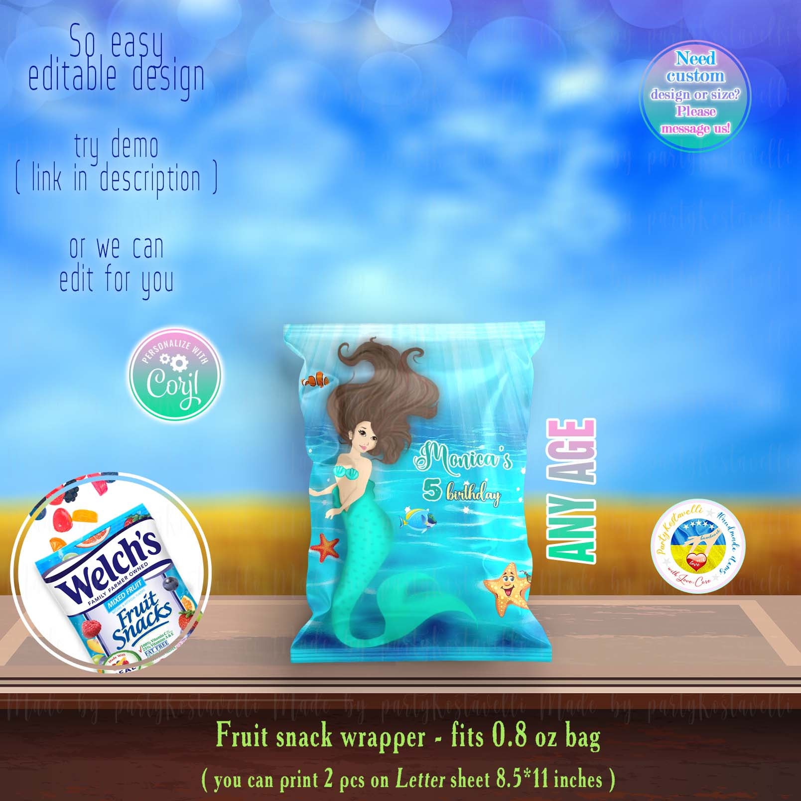 Mermaid Chip Bag Wrapper Under the Sea Label Turquoise Mermaid - Etsy