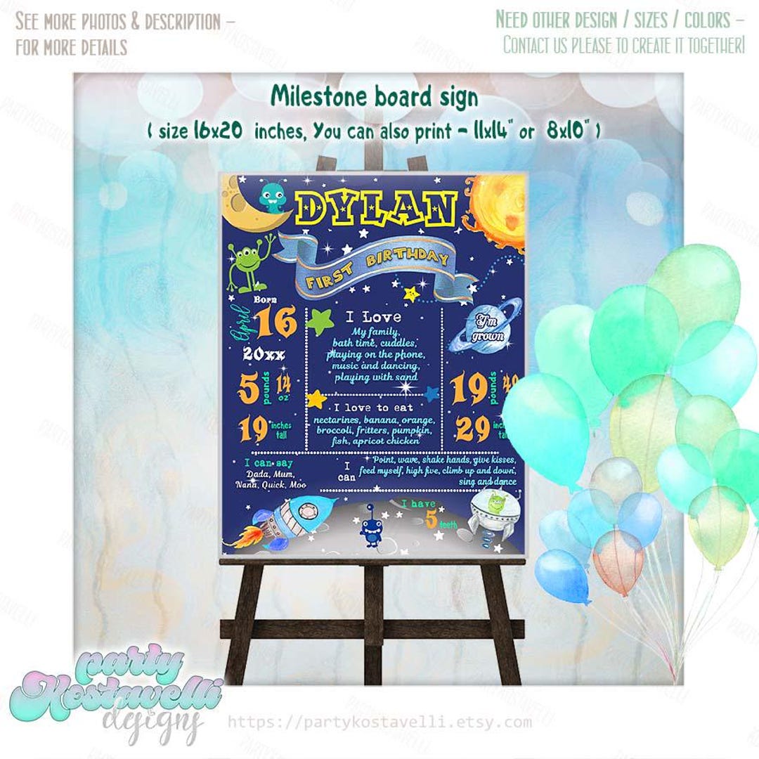Milestone Board Space Birthday Sign Galaxy Planets Birthday Milestone ...