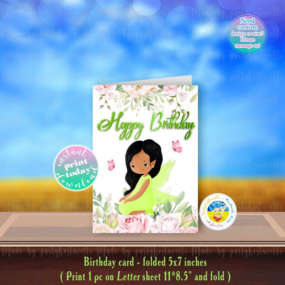 Floral Fairy Birthday Card Magical Fairy Garden Printable Birthday Card ...