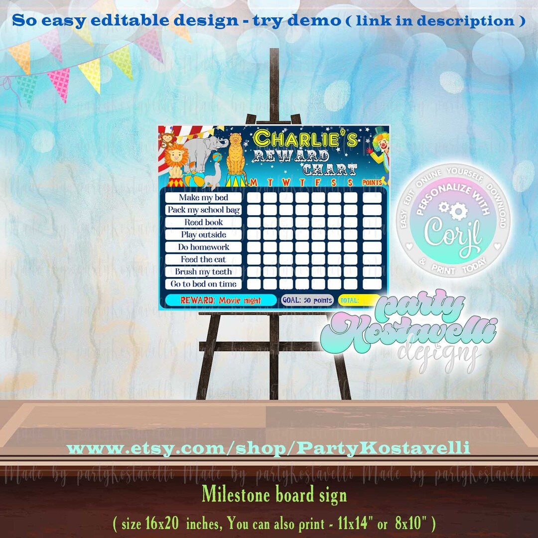 Editable Circus Reward Chart for Kids Girl Boy Clown Routine - Etsy