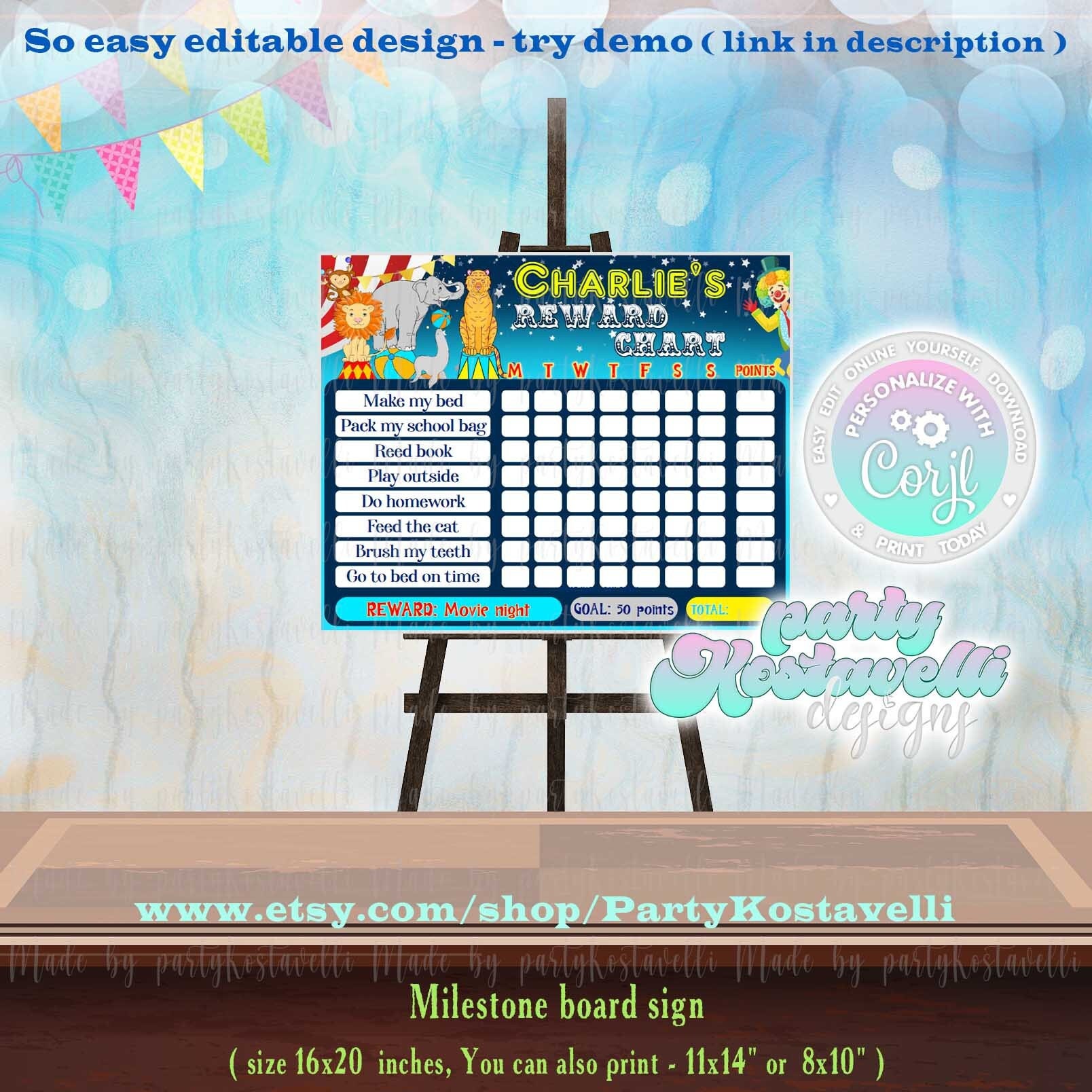 Editable Circus Reward Chart for Kids Girl Boy Clown Routine - Etsy