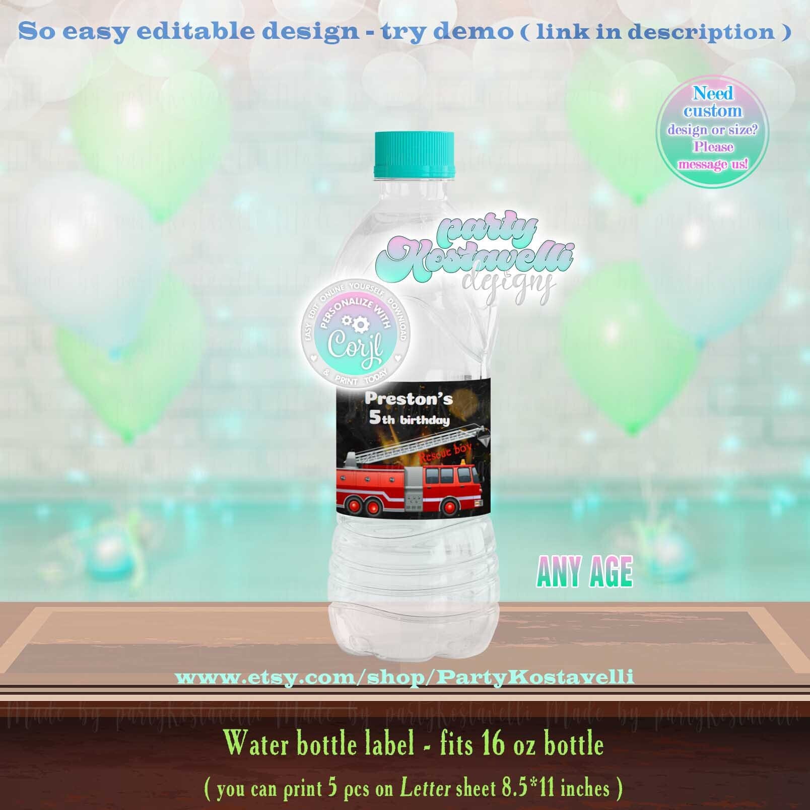 Firefighter Water Bottle Label Fireman Label Rescue Boy Fire Truck ...