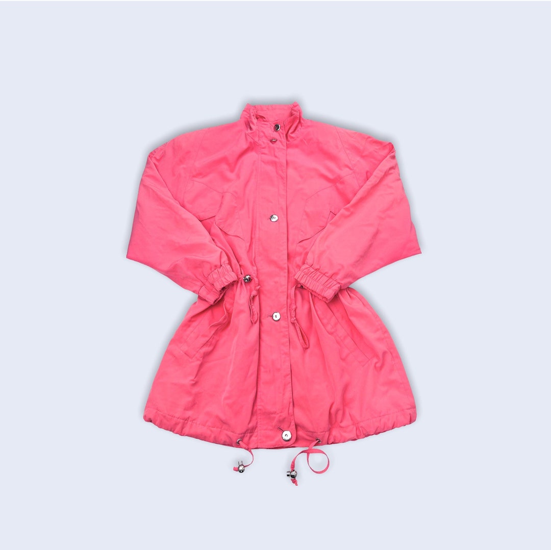 Vintage Womens Neon Pink Parka 80s Pastel Parka Coat 90s Retro Shoulder ...