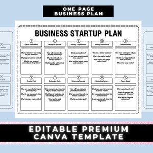 One Page Business Plan, Startup Business Plan, Business Plan Template ...