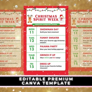 Christmas Spirit Week Template, Spirit Week Flyer, Xmas Template ...