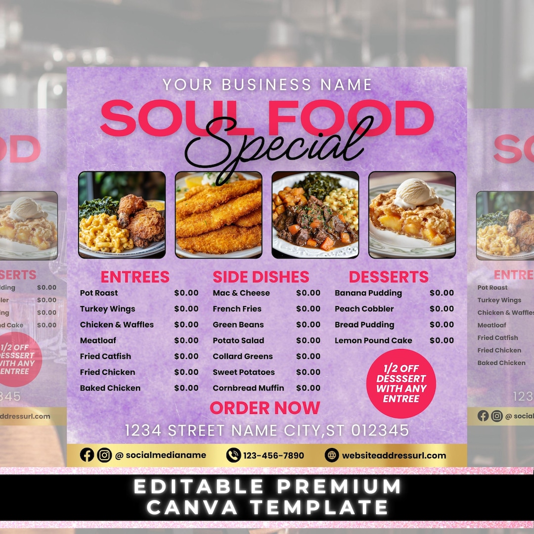 Soul Food Flyer, Soul Food Menu, Dinner Menu, Dinner Special Flyer ...