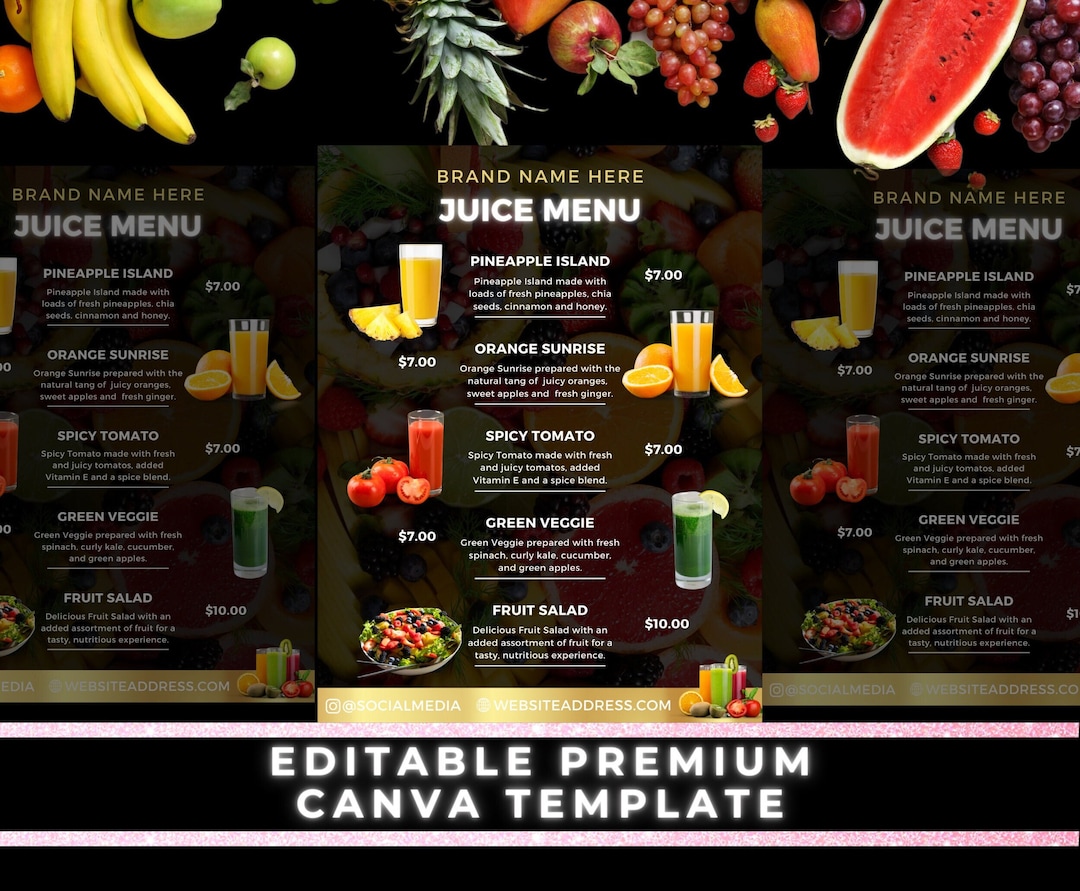 Juice Menu, Drinks Menu Template, Bar Menu, Canva Template, Bartender Flyer, Smoothie Menu ...
