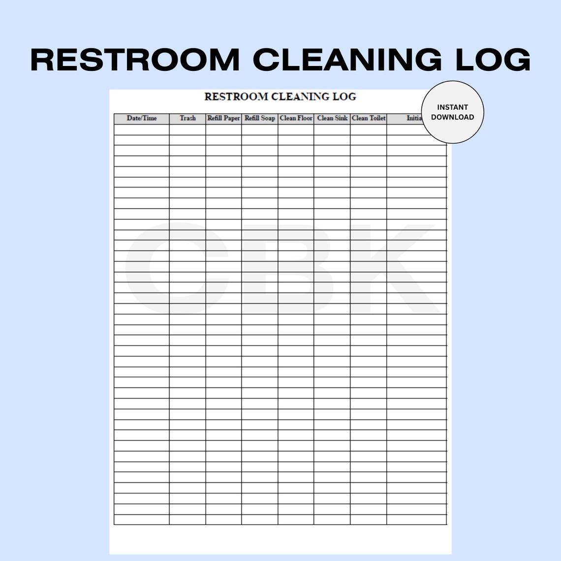 Restroom Cleaning Checklist Signsheet: PDF Cleaning Log (8.5 X 11 Inch ...