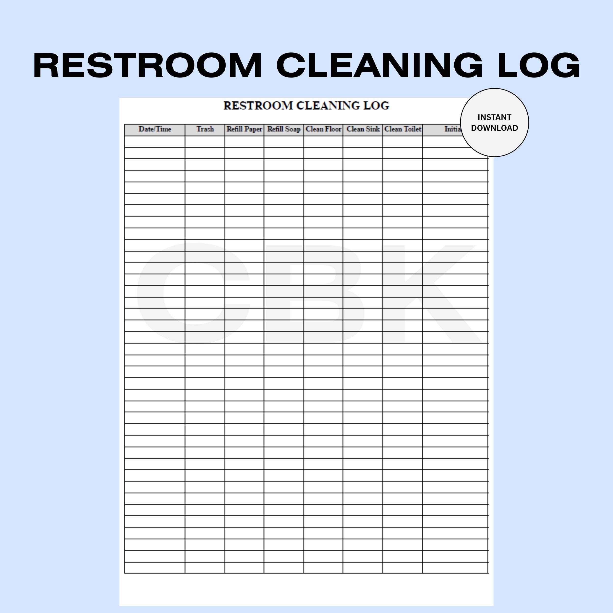Restroom Cleaning Checklist Signsheet: PDF Cleaning Log (8.5 X 11 Inch ...