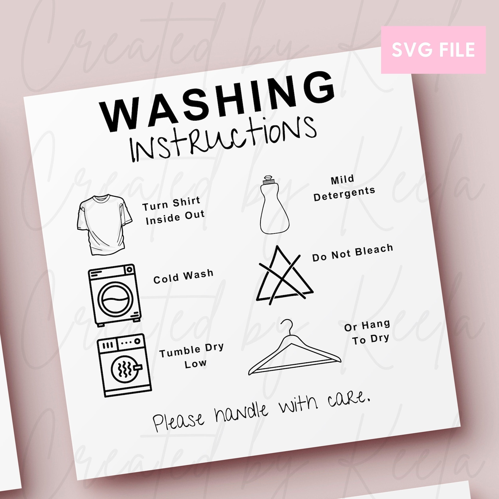 Washing Instructions Card, Tshirt Care Instructions, Instant Download ...