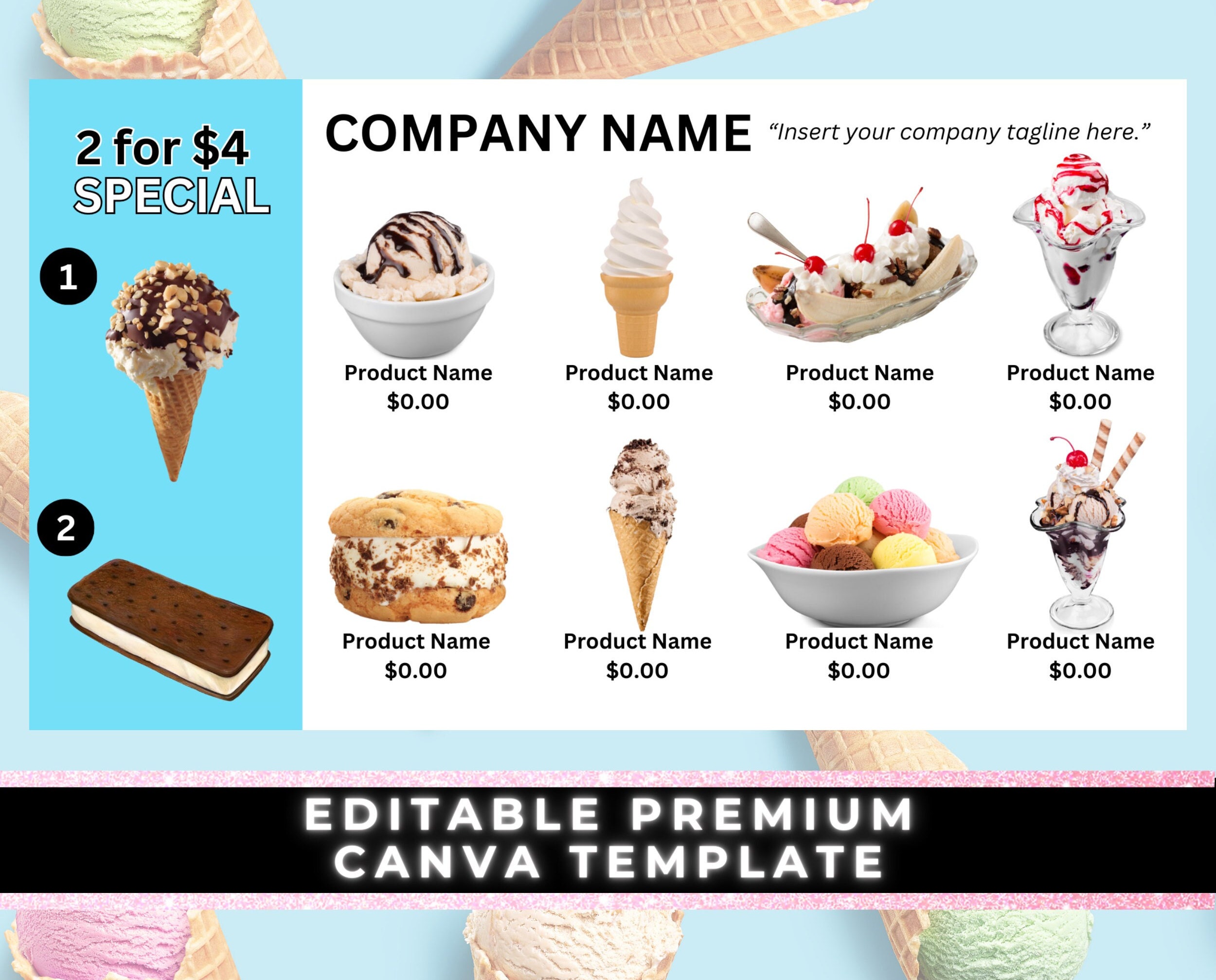 Ice Cream Menu, Ice Cream Shop, Food Menu, Menu Template, TV Menu Board ...