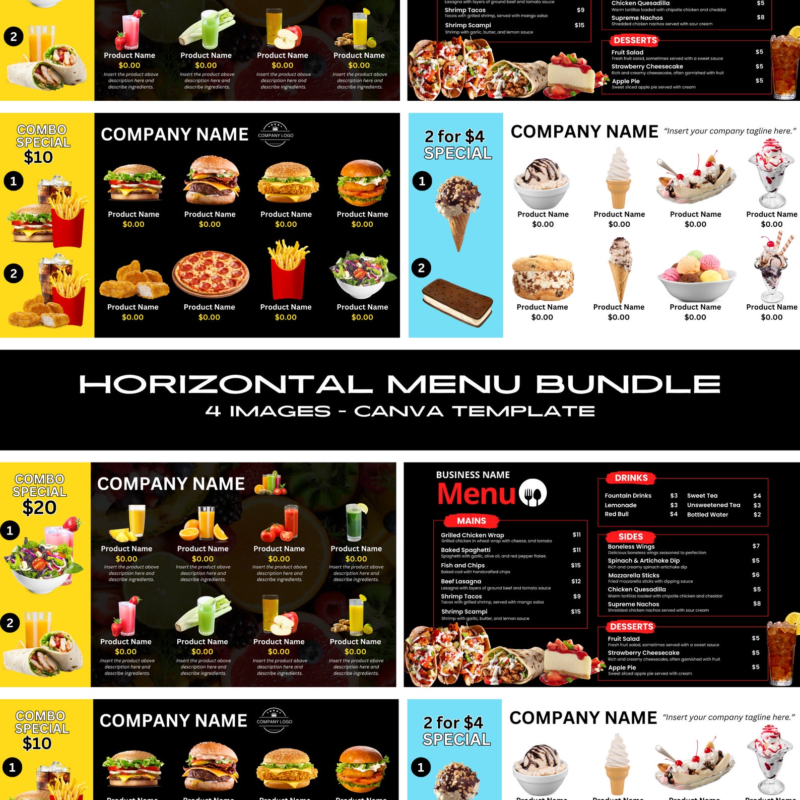 Food Menu Bundle, Menu Template, TV Menu Board, TV Menu Template, Food ...