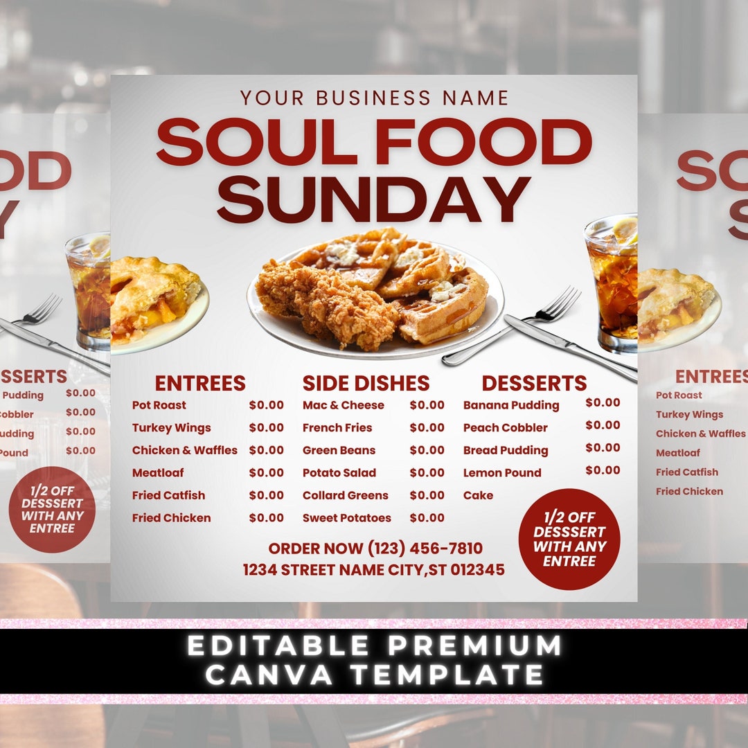 Soul Food Flyer, Soul Food Menu, Dinner Menu, Dinner Special Flyer ...