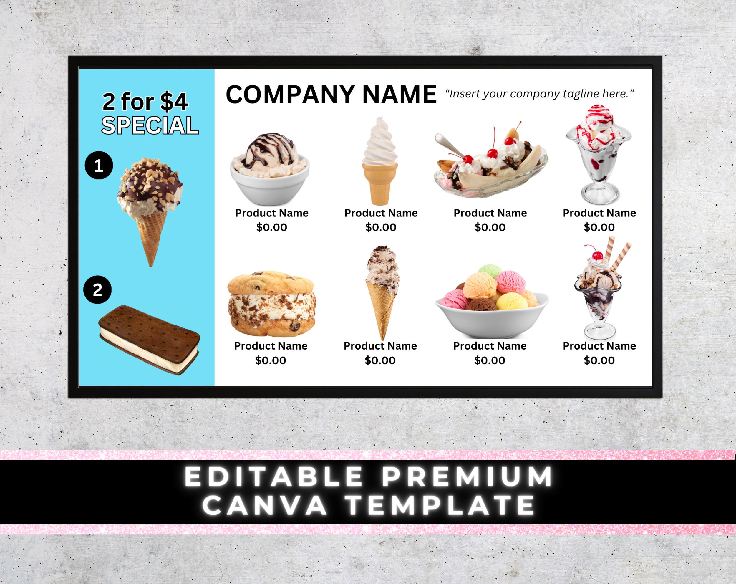 Ice Cream Menu, Ice Cream Shop, Food Menu, Menu Template, TV Menu Board ...