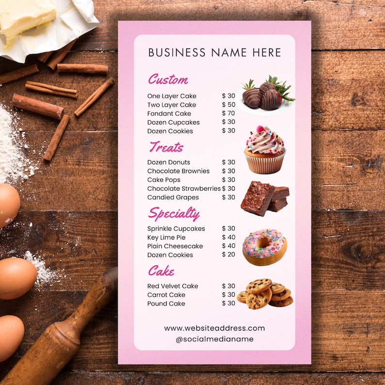 Price List for Treats, Treats Menu, Bakery Business, Bakery Menu, Bake ...