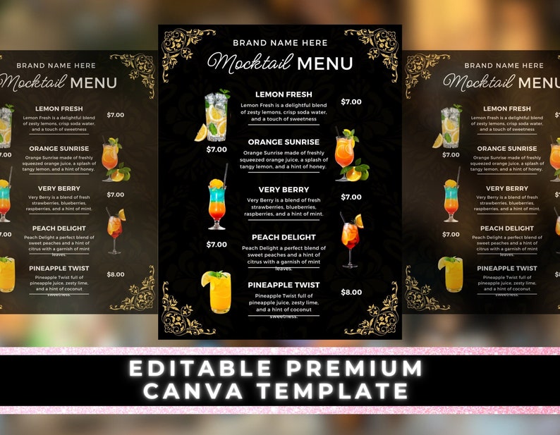Mocktail Menu, Drinks Menu Template, Bar Menu, Canva Template ...