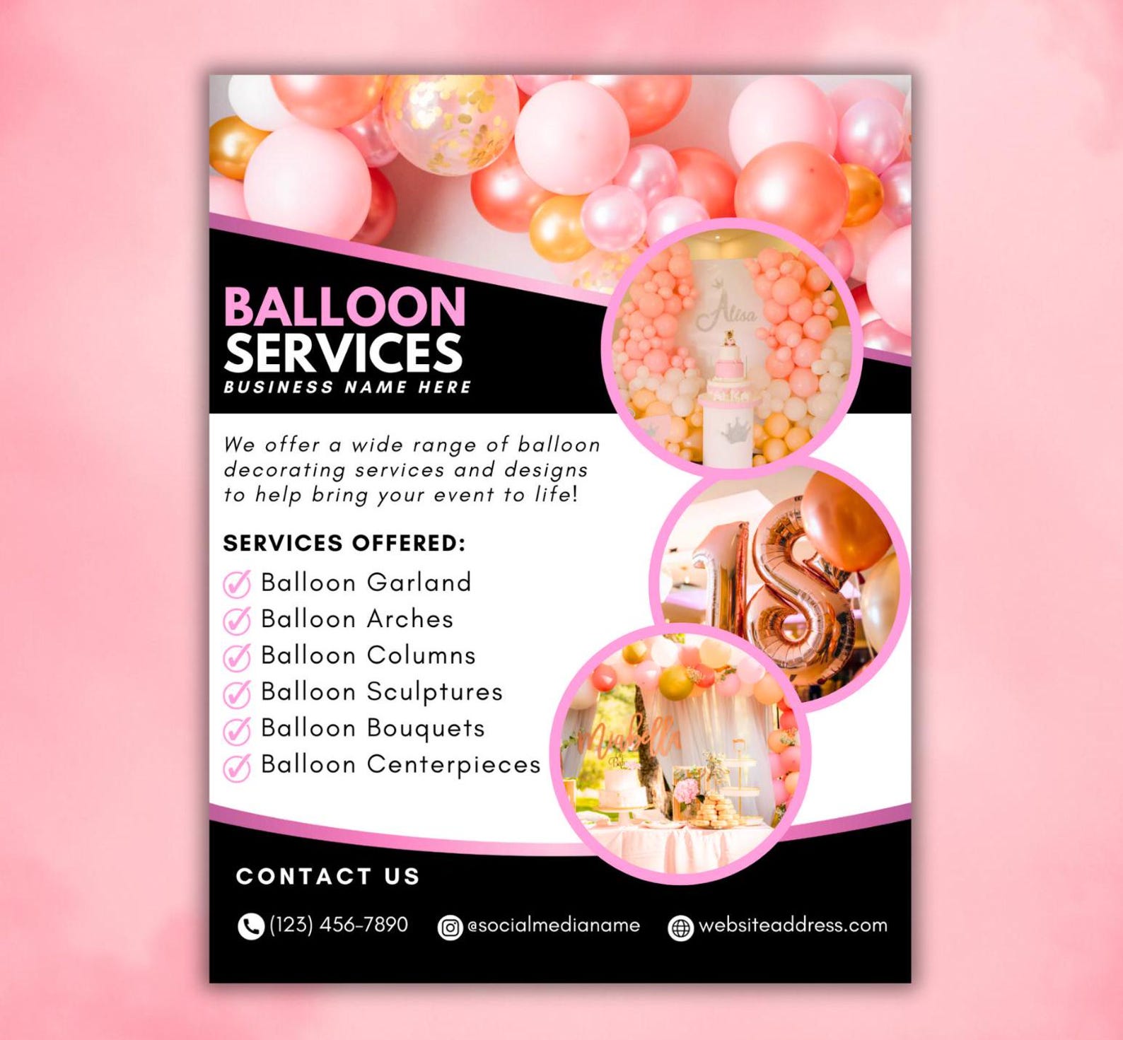 Balloon Decor Event Planner Flyer, Editable Template (PDF) - Etsy