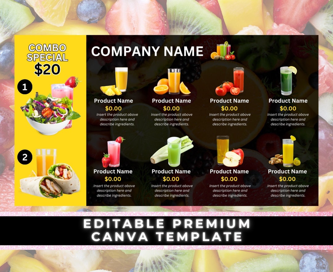 Juice Menu, Drink Menu Template, Bar Menu, Smoothie Menu, Juice Bar, Menu Template, TV Menu ...