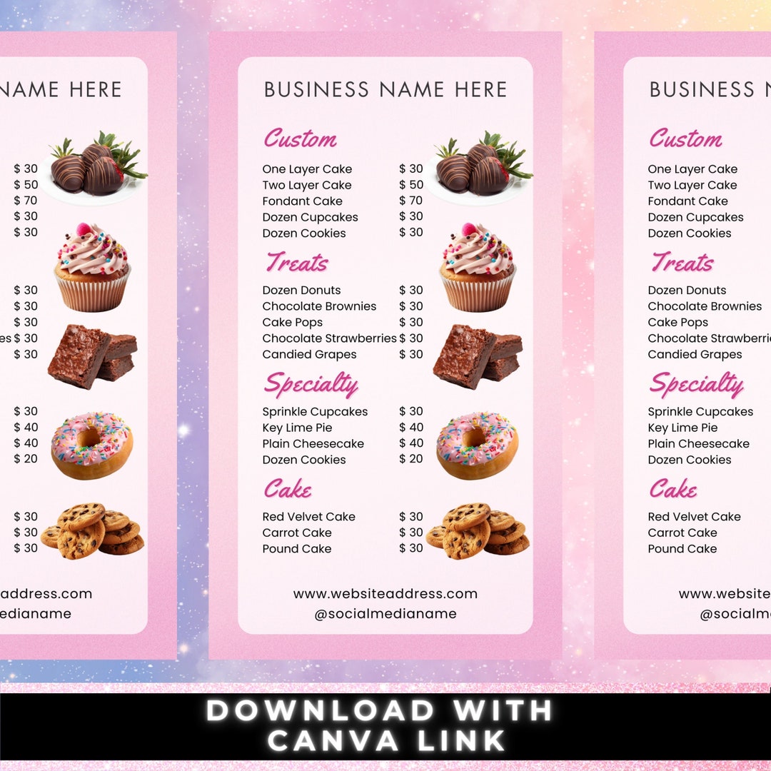 Price List for Treats, Treats Menu, Bakery Business, Bakery Menu, Bake ...