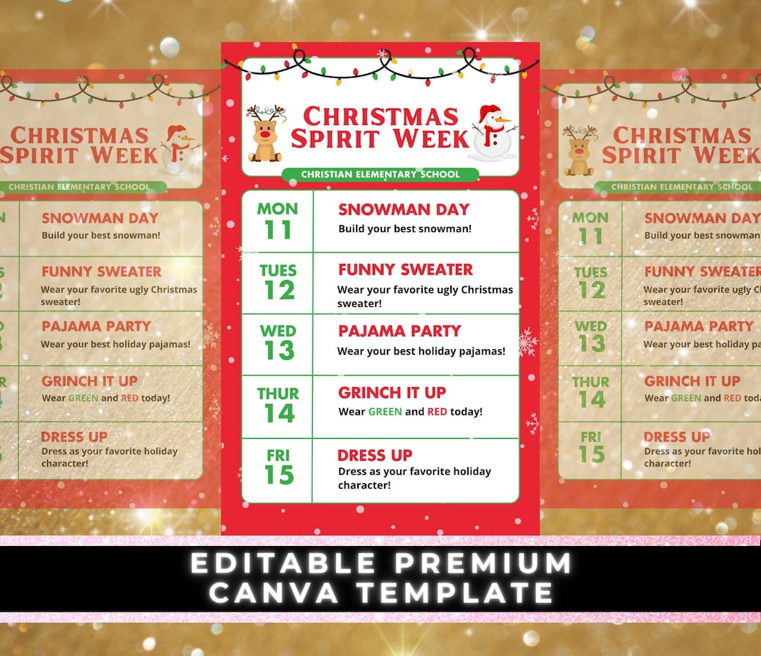 Christmas Spirit Week Template, Spirit Week Flyer, Xmas Template ...