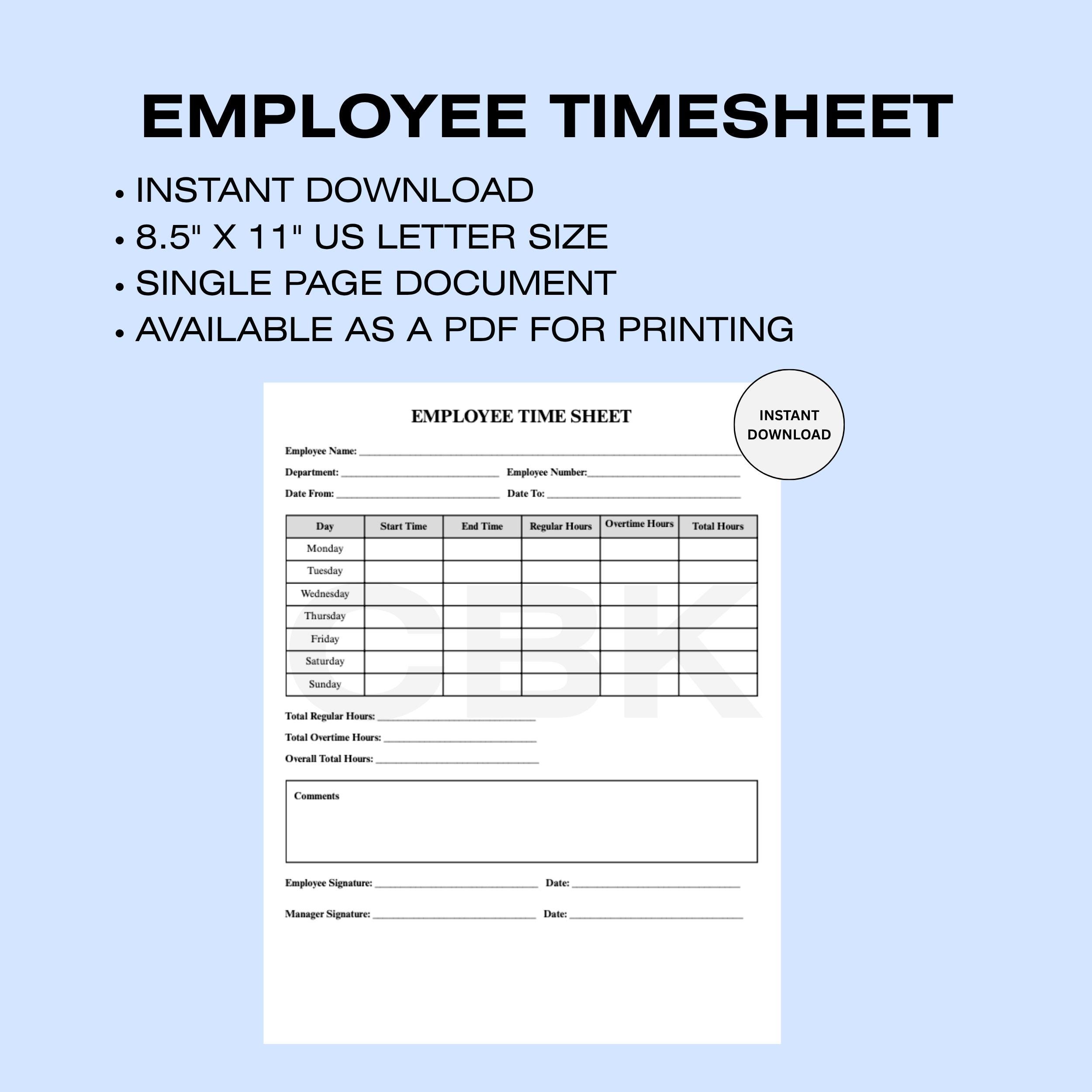 Printable Employee Timesheet: Daily & Weekly Time Tracker (PDF Download ...