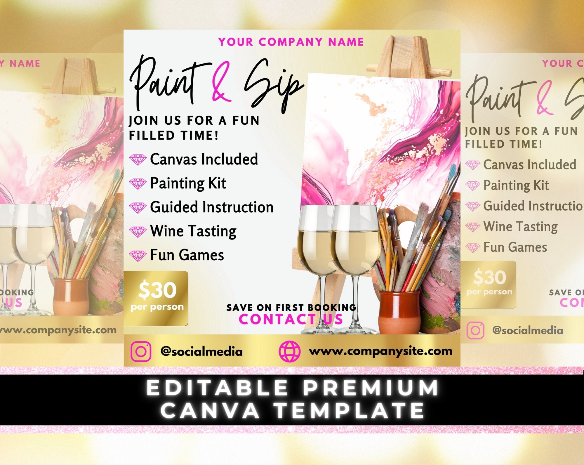 Sip and Paint Flyer, Sip and Paint Invite, Canva Template, Sip and Shop ...
