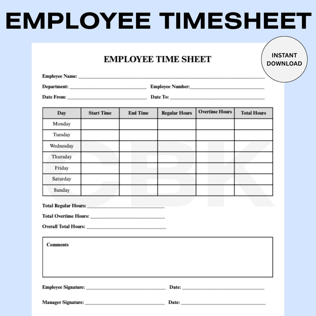 Printable Employee Timesheet: Daily & Weekly Time Tracker (PDF Download ...