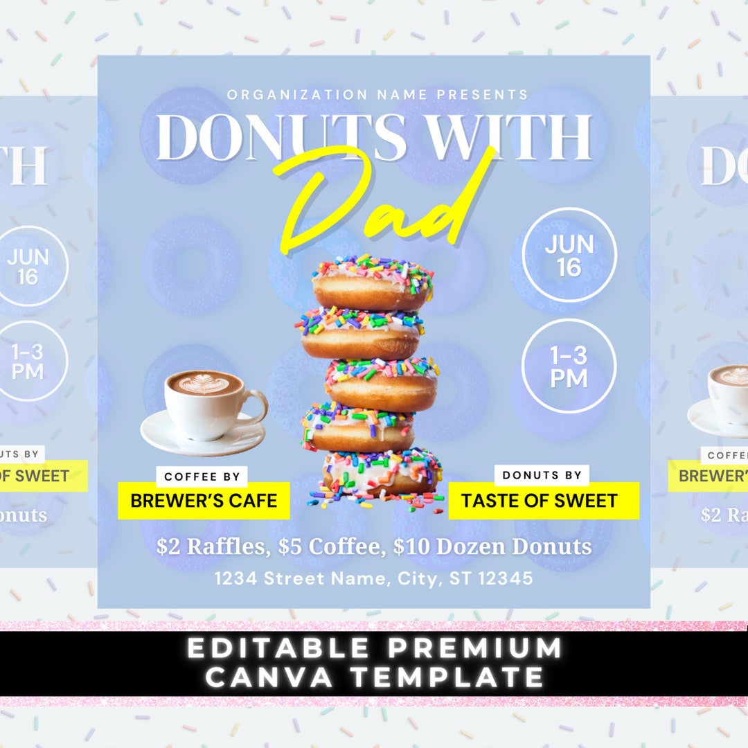 Donuts With Dad Flyer, Donuts for Dad, Brunch Invitation, Fathers Day ...