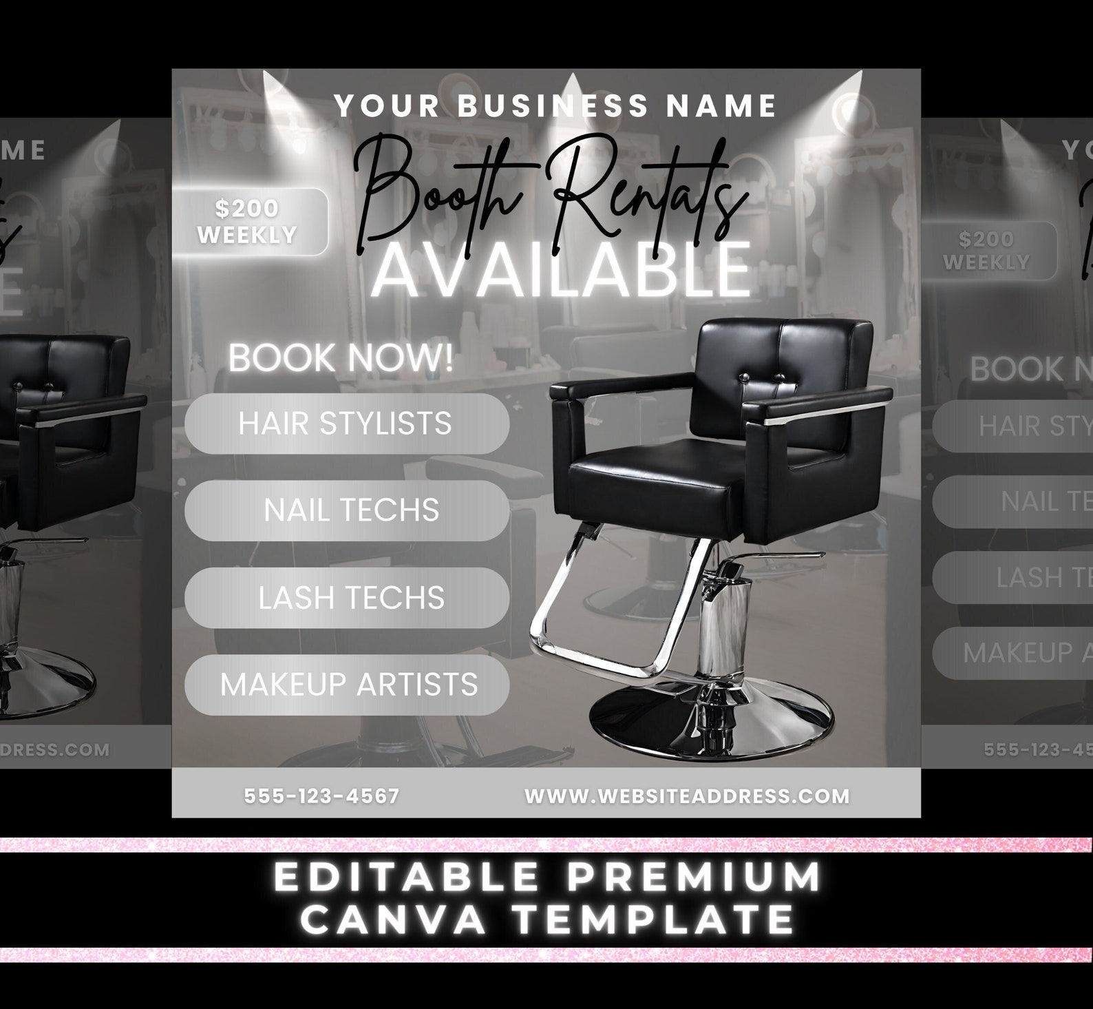 Booth Rental Flyer, Leasing Salon Space Flyer, Salon Rental Ad, Now ...