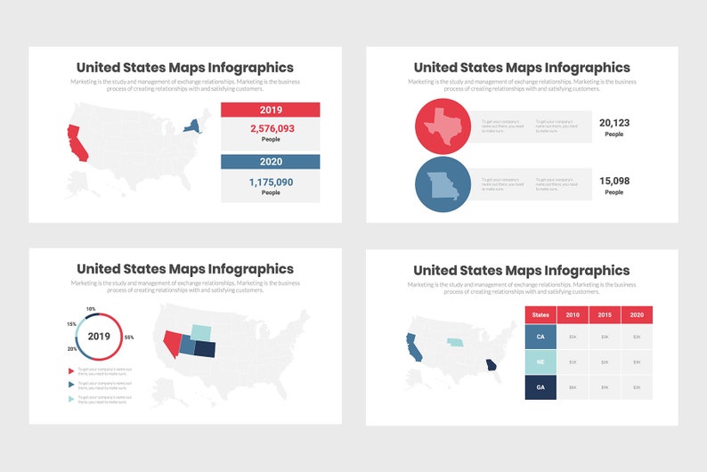 Infografías de mapas de Estados Unidos / Plantilla de PowerPoint / PPTX / Plantilla de Keynote ...