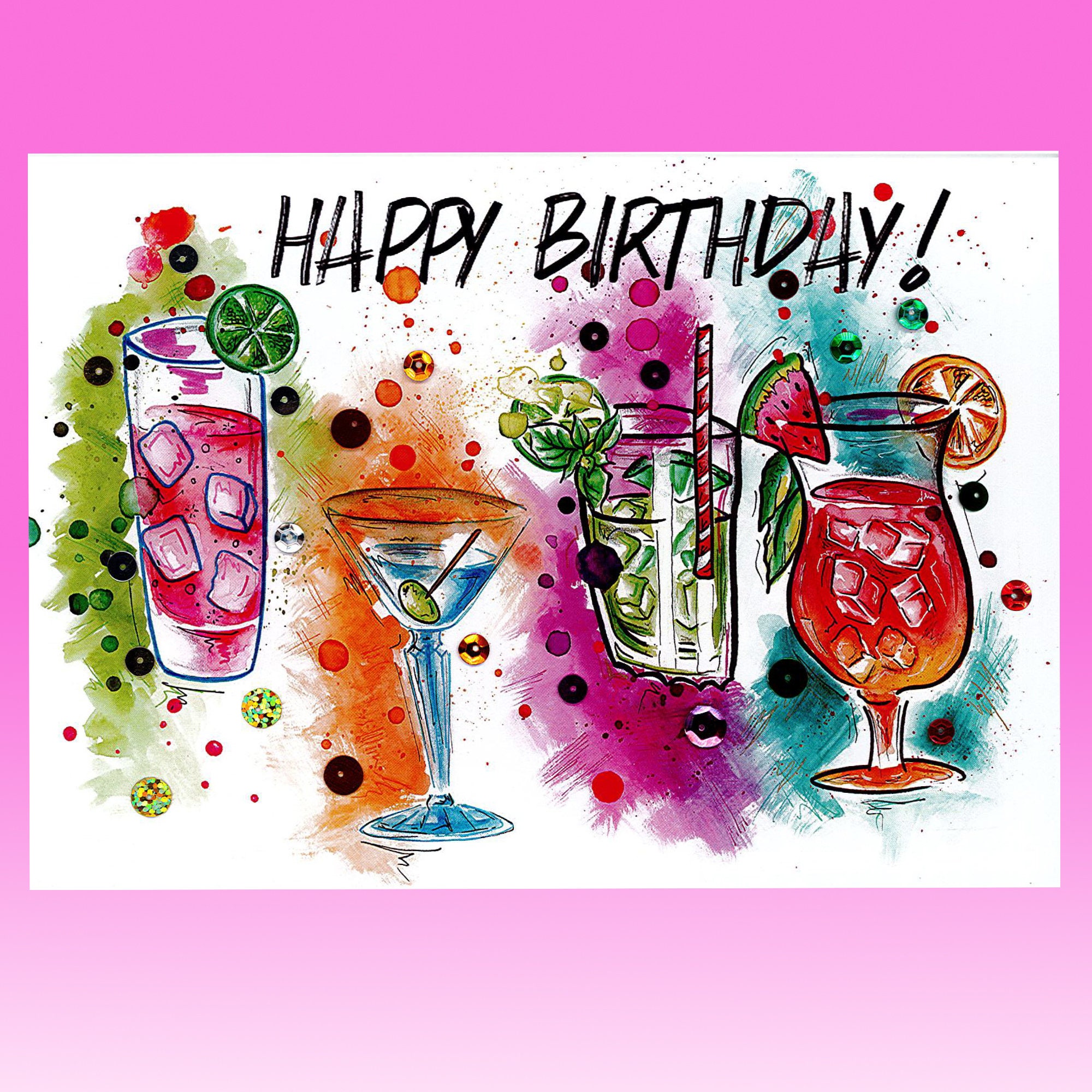 Birthday Card For Her Cocktails Drinks Sequins A5 Based On Watercolour birthday-card-for-her-cocktails-drinks-sequins-a5-based-on-watercolour