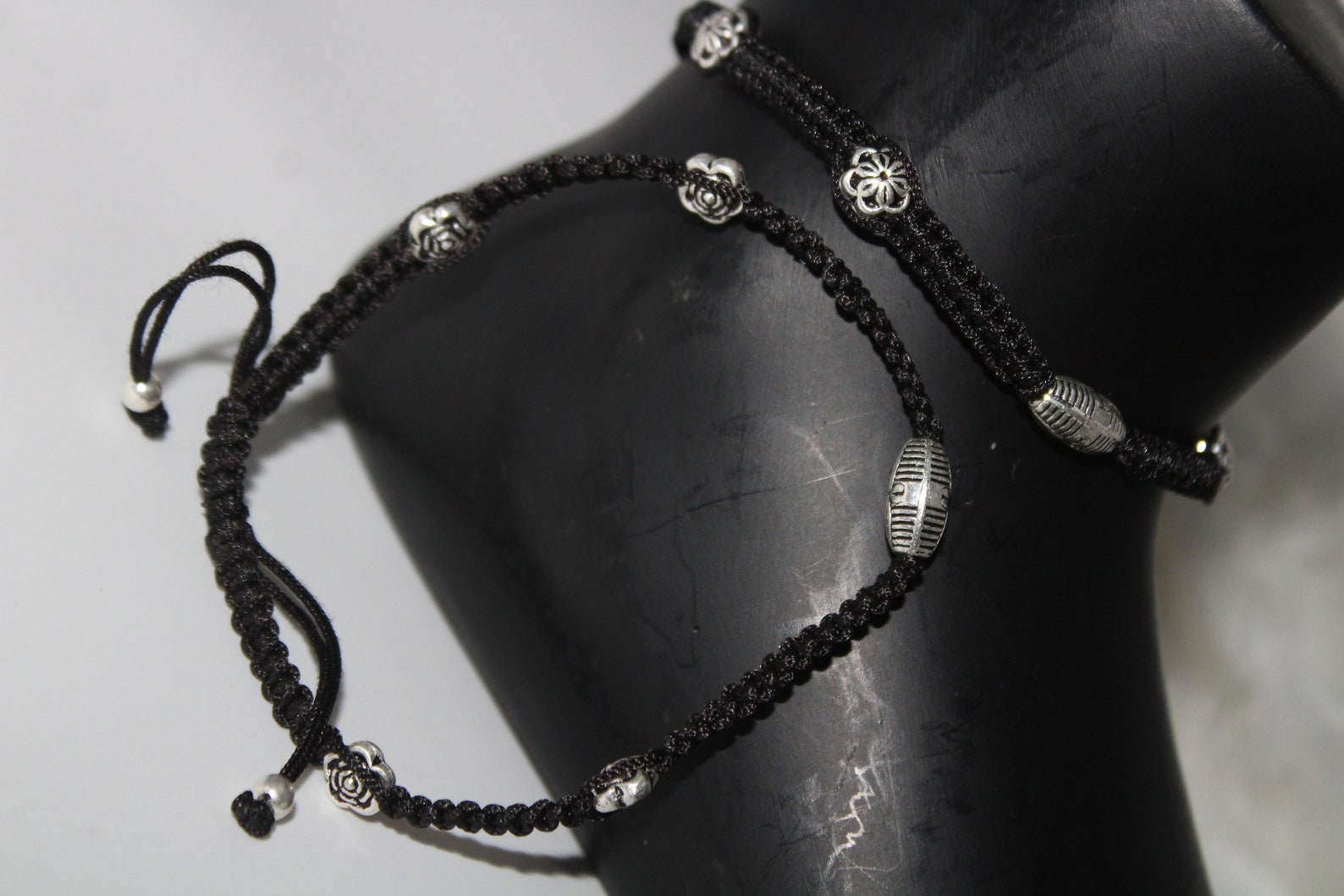 925 Silver Oxydized Thread Anklet Black Thread Anklet Pair | Etsy