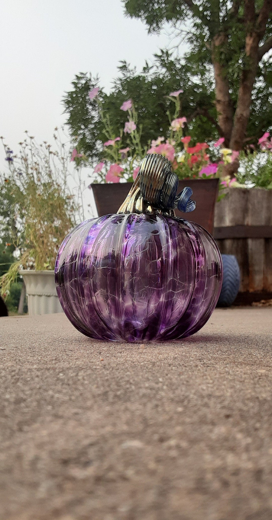 Handblown Purple Glass Pumpkin: Metallic Stem Halloween Decor - Etsy