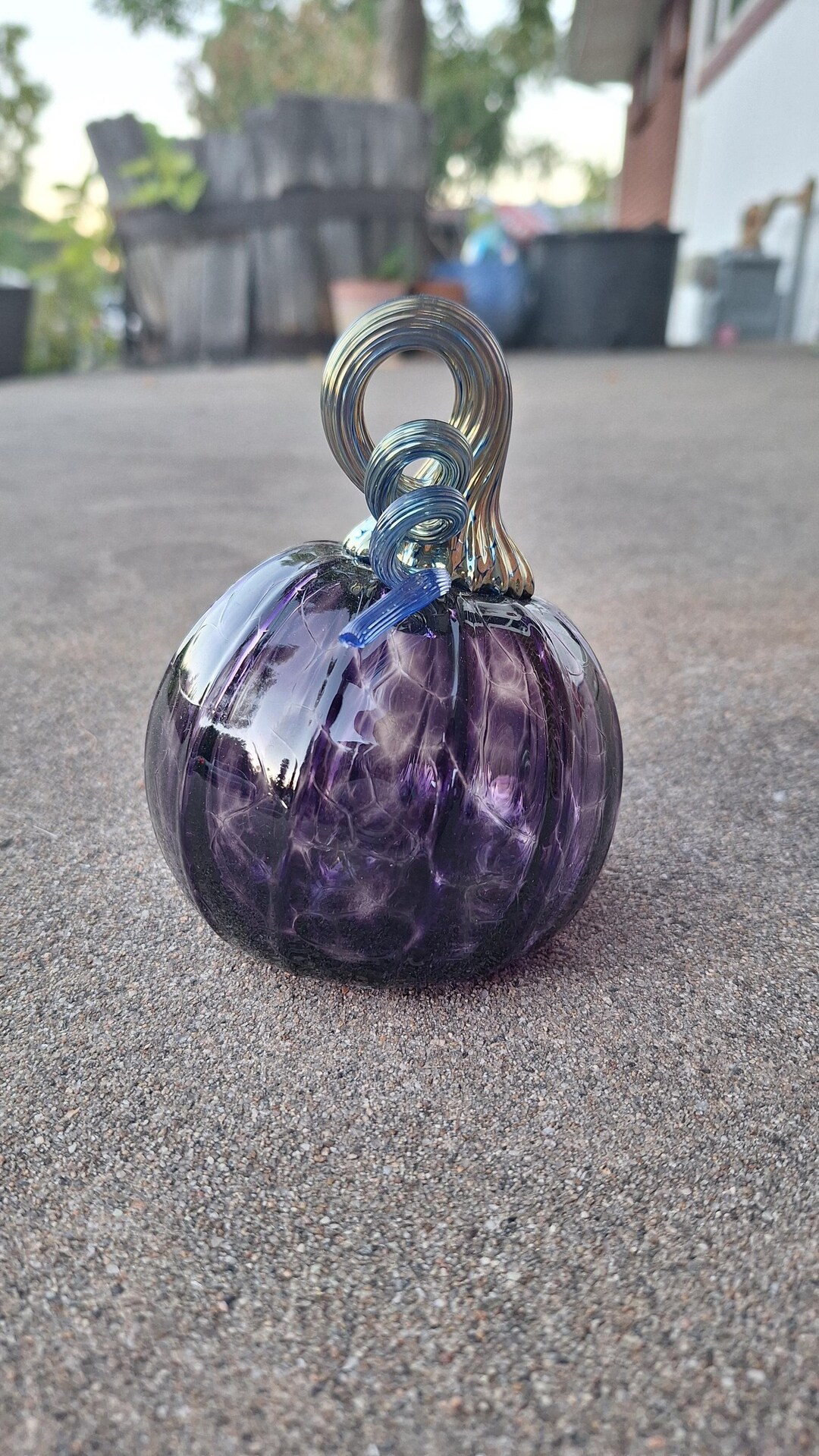 Hand Blown Glass "sleepy Pumpkin" With Metallic Coil Stem | Very Custy ...