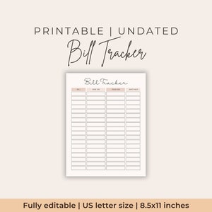 Editable Yearly Bill Tracker Payment Tracker Printable Bill Payment