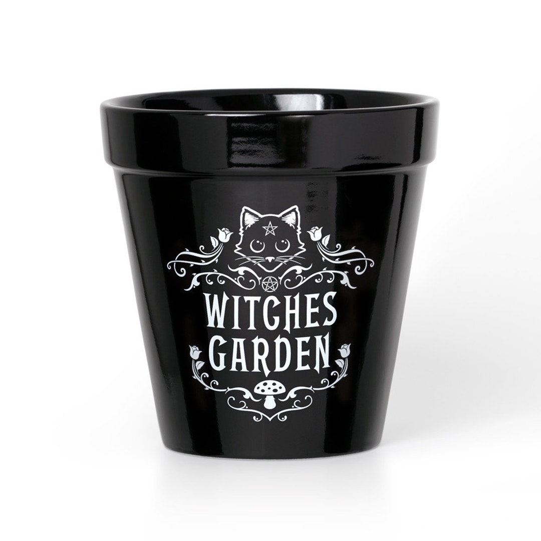 Gothic Black Ceramic Plant Pot – 6” Dark Moody Witchy Planter, Occult ...