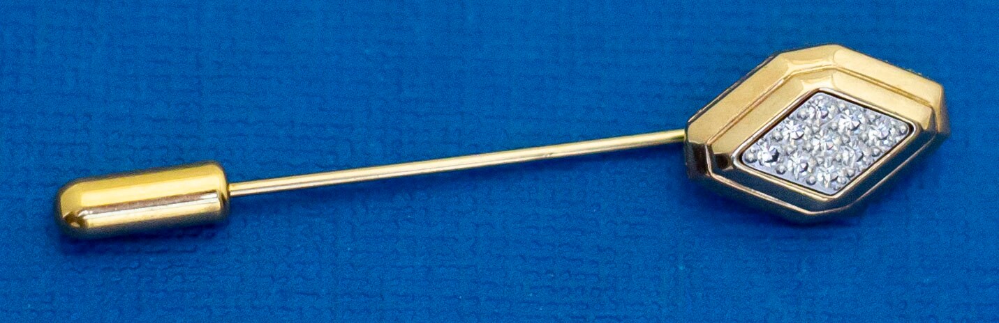 Vintage Stick Pin, Gold Tone Stick Pin, Diamond Gem Stick Pin ...