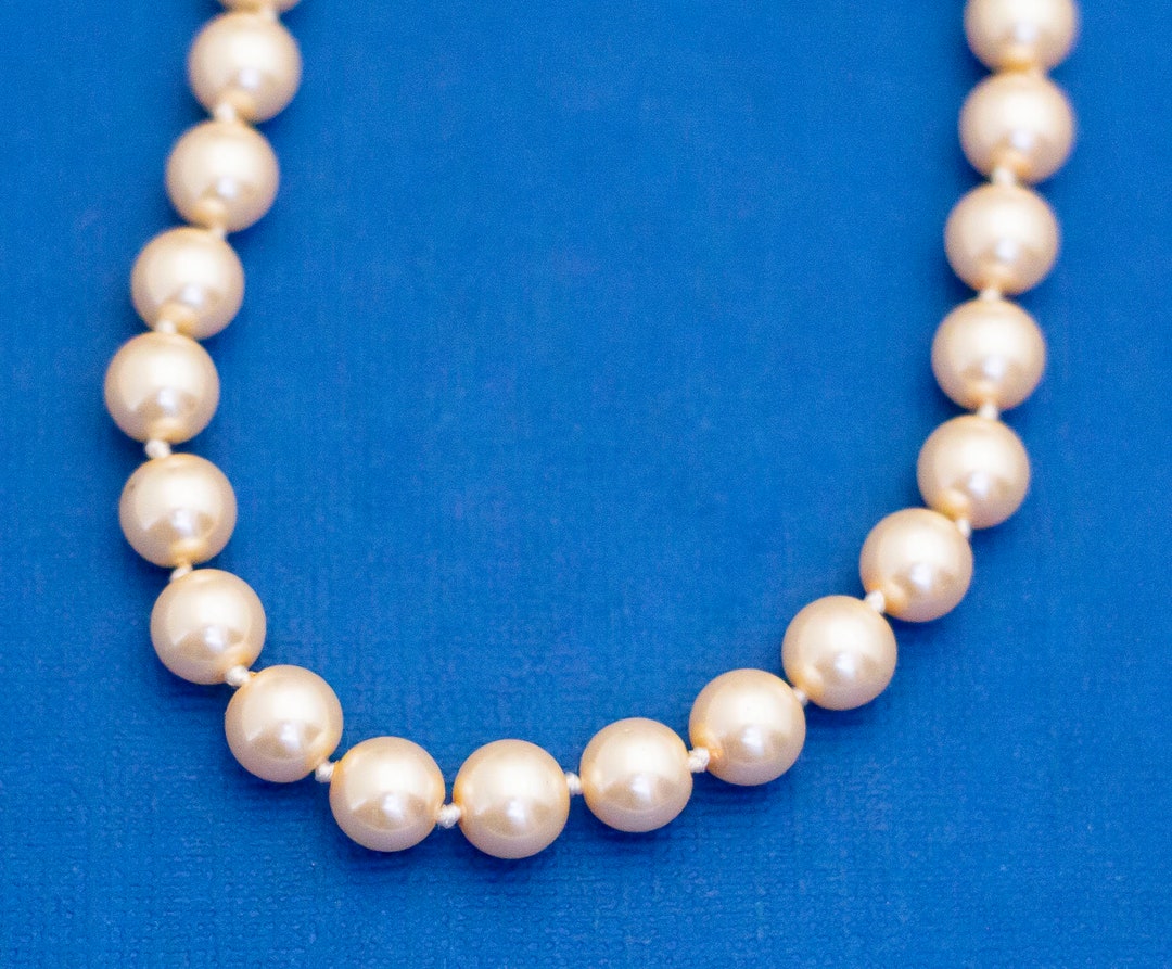 20 Inch, Vintage Beaded Necklace, Beige Necklace, Faux Pearl Necklace ...