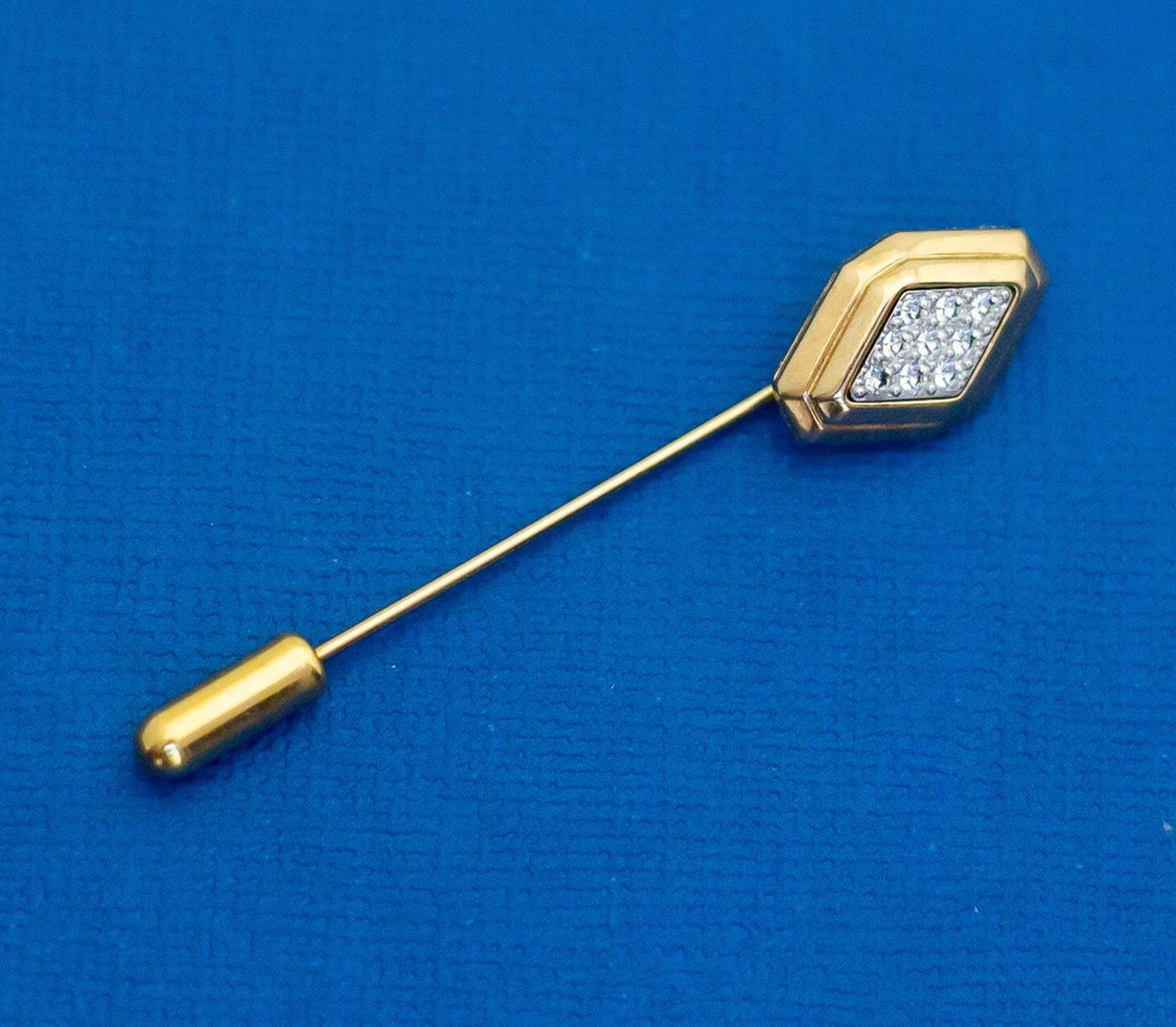 Vintage Stick Pin, Gold Tone Stick Pin, Diamond Gem Stick Pin ...