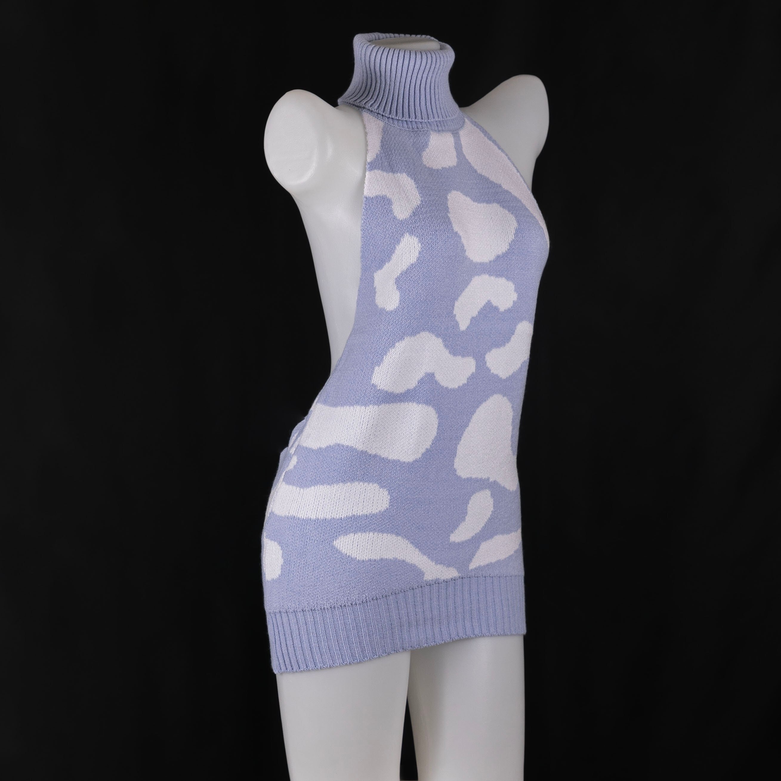 Turtleneck Micro Mini Dress Cow Pattern Blue & White - Etsy