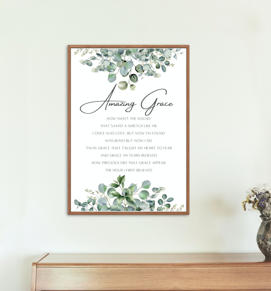 Amazing Grace Lyrics Print | Watercolor Greenery, Christian Hymn ...