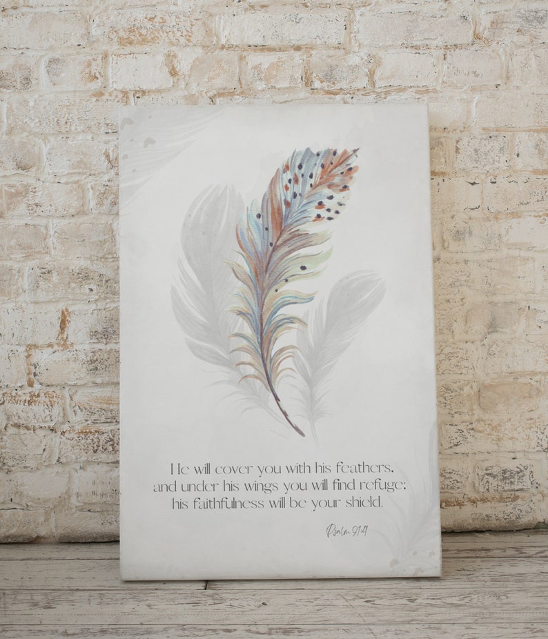 Psalm 91:4 Watercolor Feather Print | Christian Sympathy Gift | He Will ...