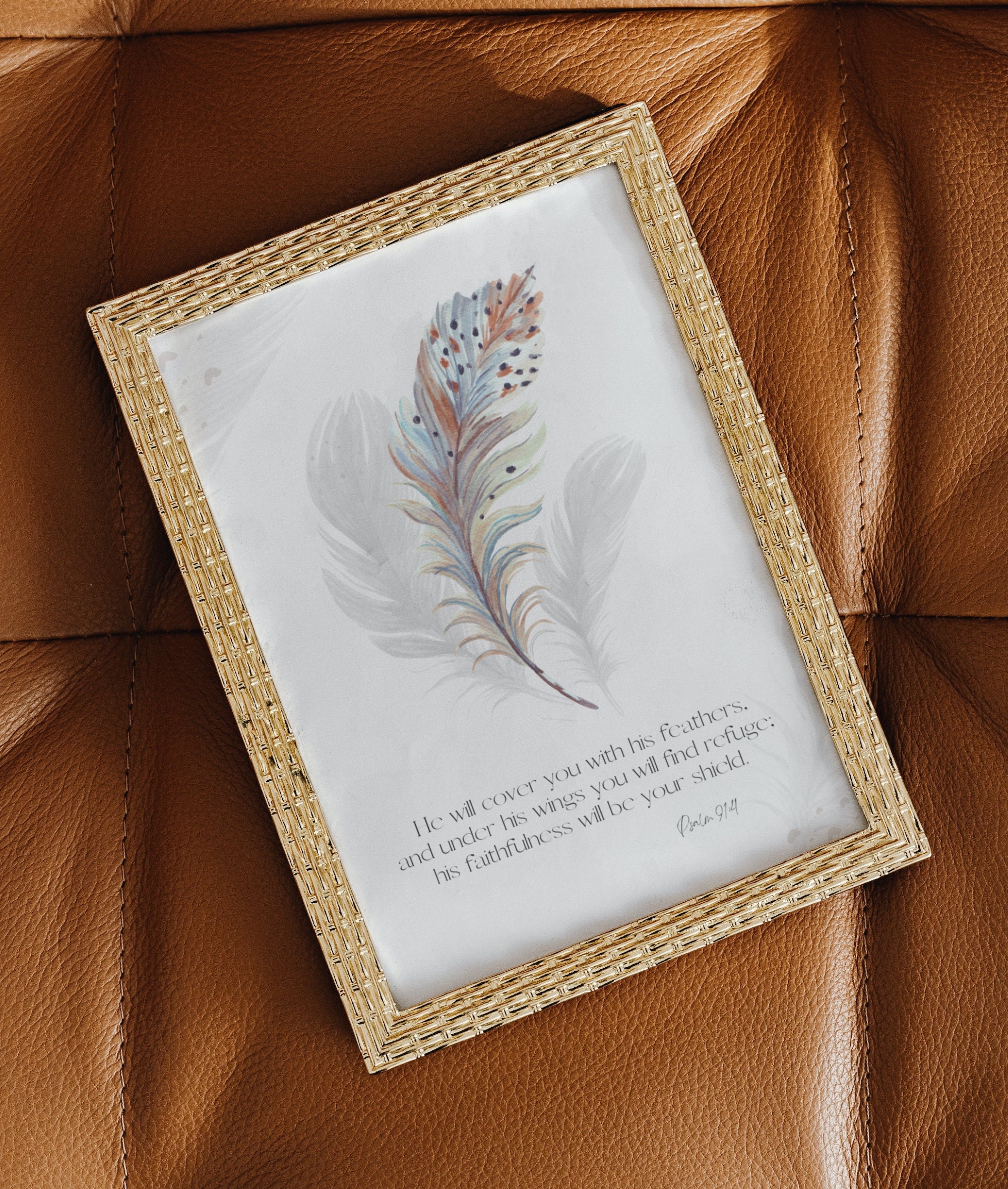 Psalm 91:4 Watercolor Feather Print | Christian Sympathy Gift | He Will ...