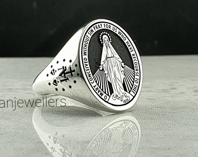 Virgin Mary Ring in Gold Men's Ring Men's Band Stainless Steel Ring Men ...