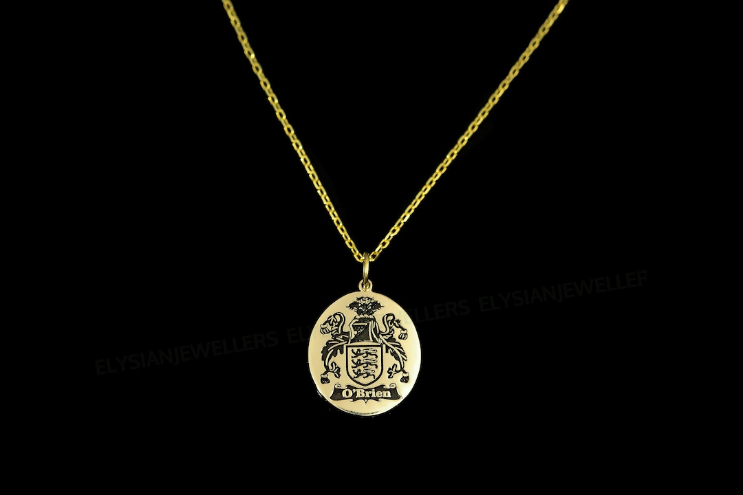 Solid Gold Coat of Arms Necklace, Family Crest Necklace, Custom Signet ...