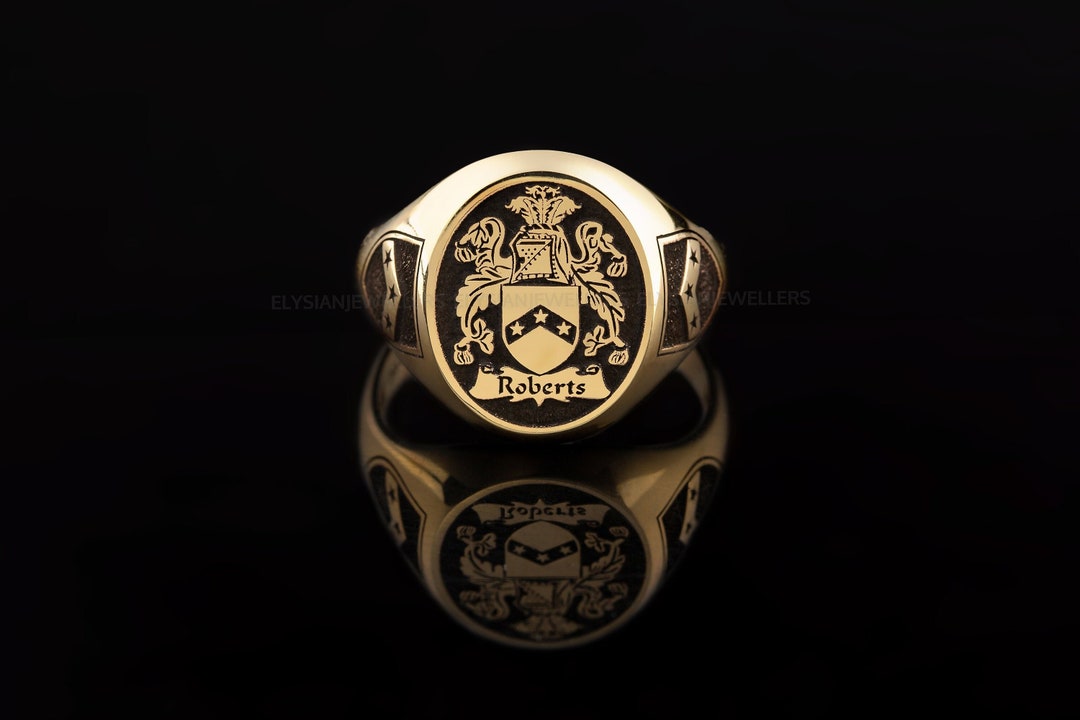 Solid Gold Family Crest Signet Ring: Custom Engraved Jewelry - Etsy