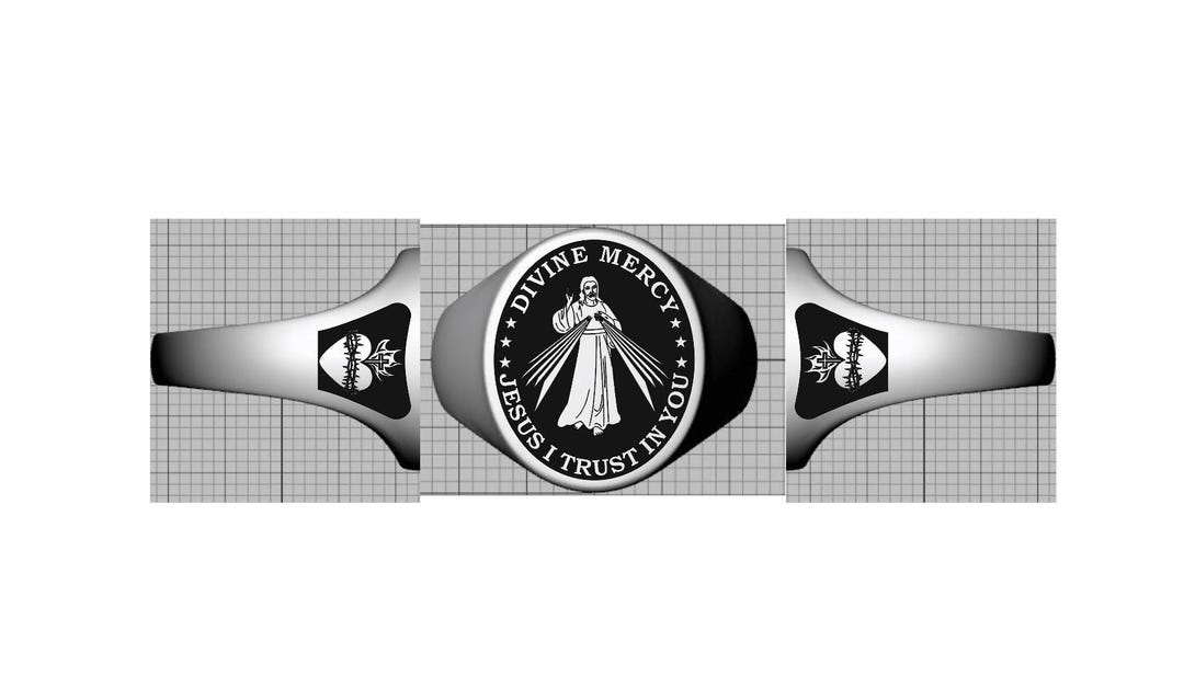 Divine Mercy Jesus Ring, Sacred Hearth Ring, Personalized Religious ...