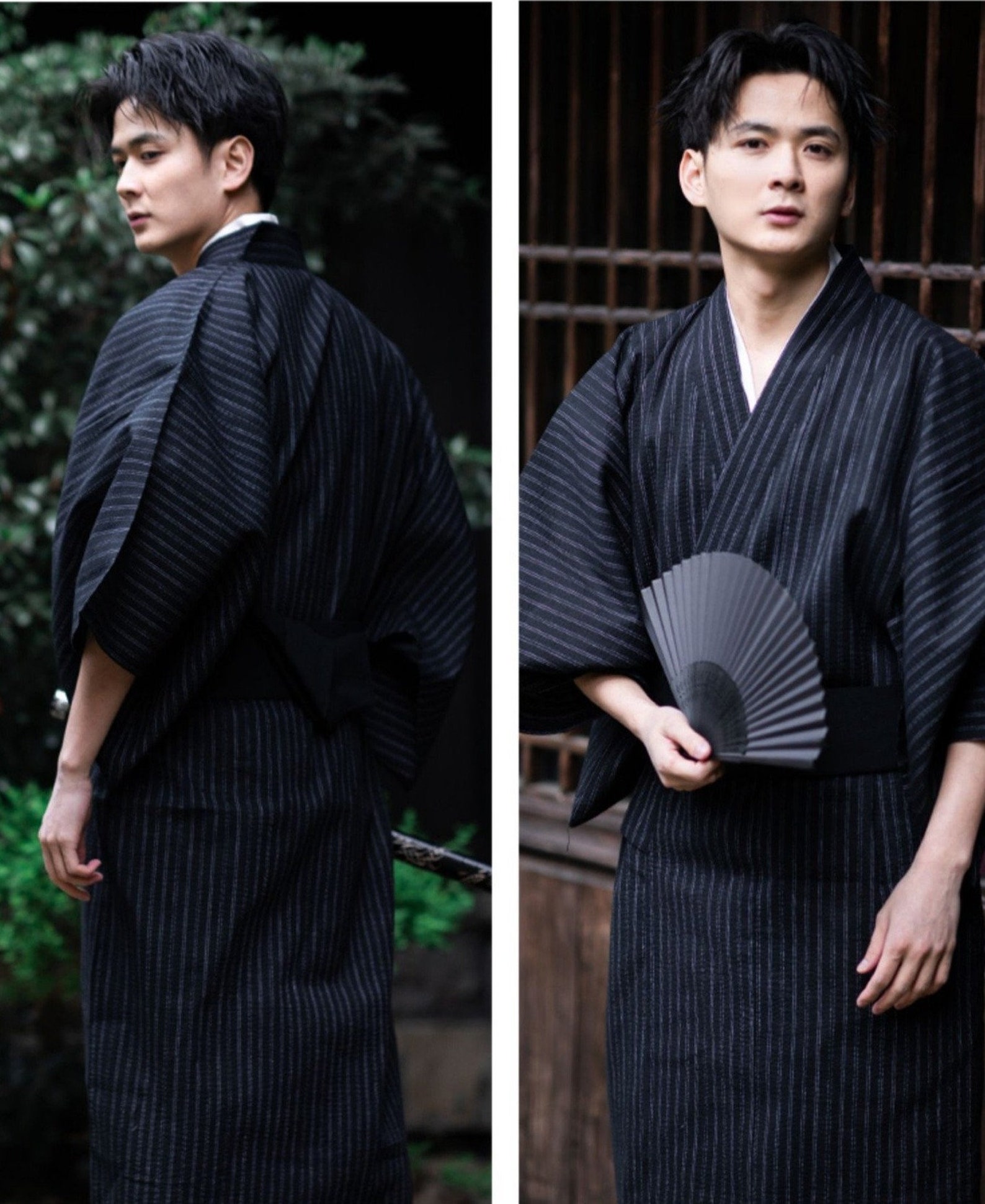 Men Black Stripe Yukata Kimono Robe - Etsy